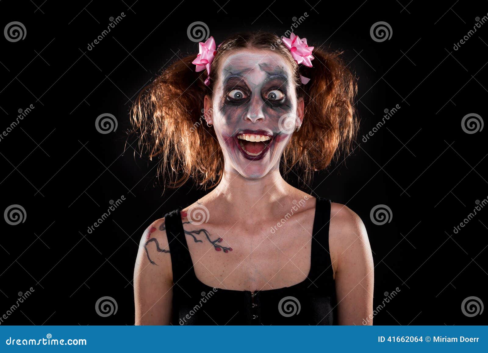 Insane Female Clown in Front of Black Stock Photo - Image of horror ...