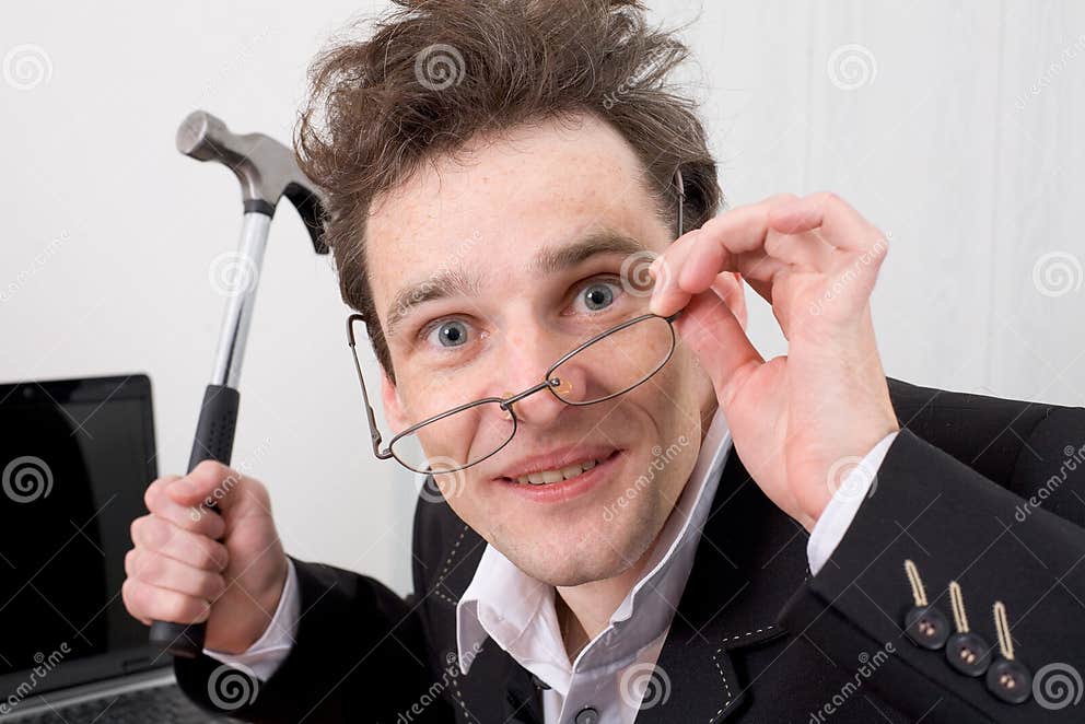 The Insane Man with a Hammer in a Hand Stock Photo - Image of human ...