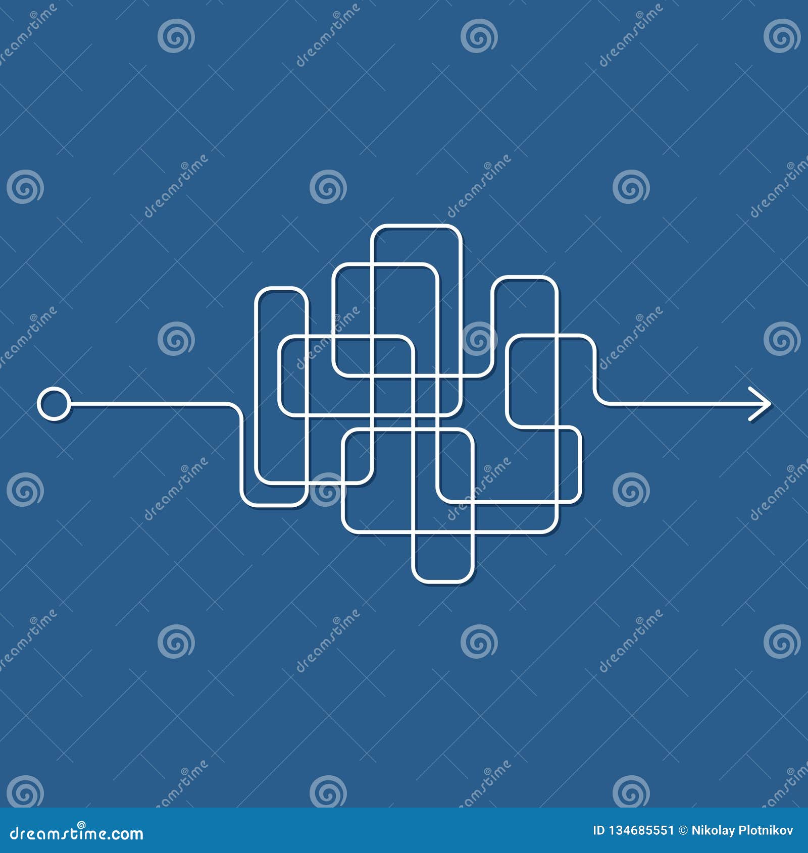 Insane Messy Line, Complicated Clew Way on Blue Background. Tangled ...