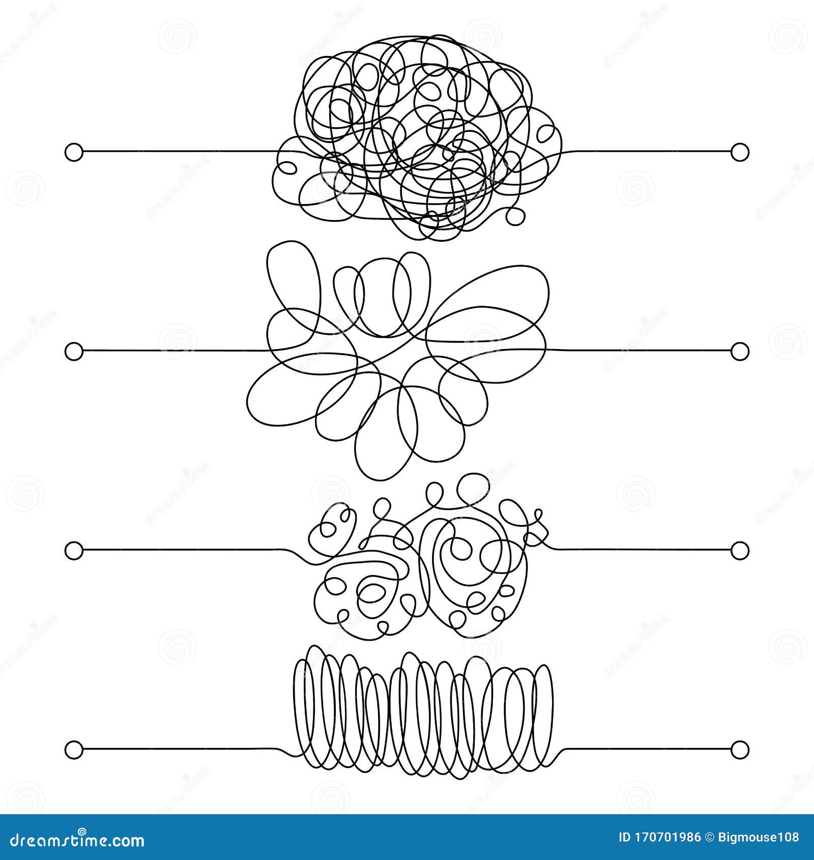 Insane Messy Line, Complicated Clew Way On White Background. Tangled ...