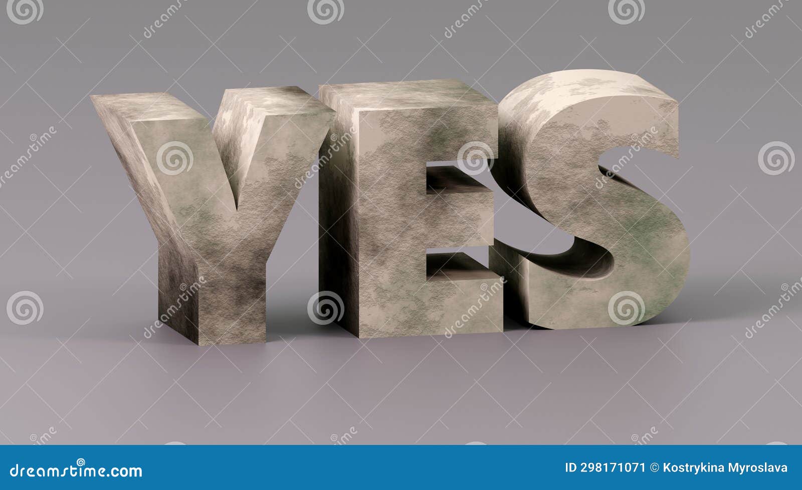 Inscription Concrete Yes on Grey Podium, Soft Light, Front View Smooth ...