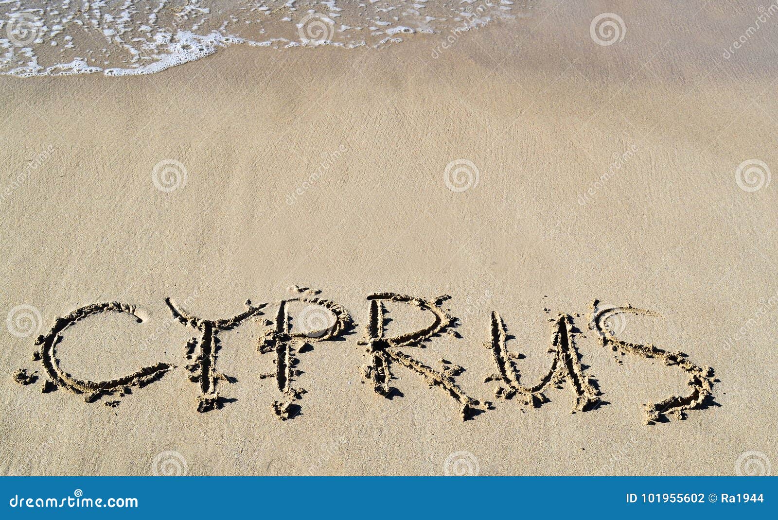 The Inscription Cyprus on the Sand Stock Photo - Image of sand ...