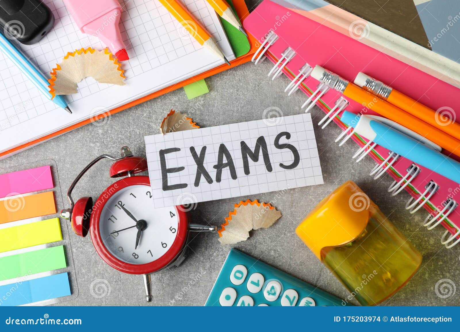 Inscription Exams and Different Stationary on Background, Top View ...