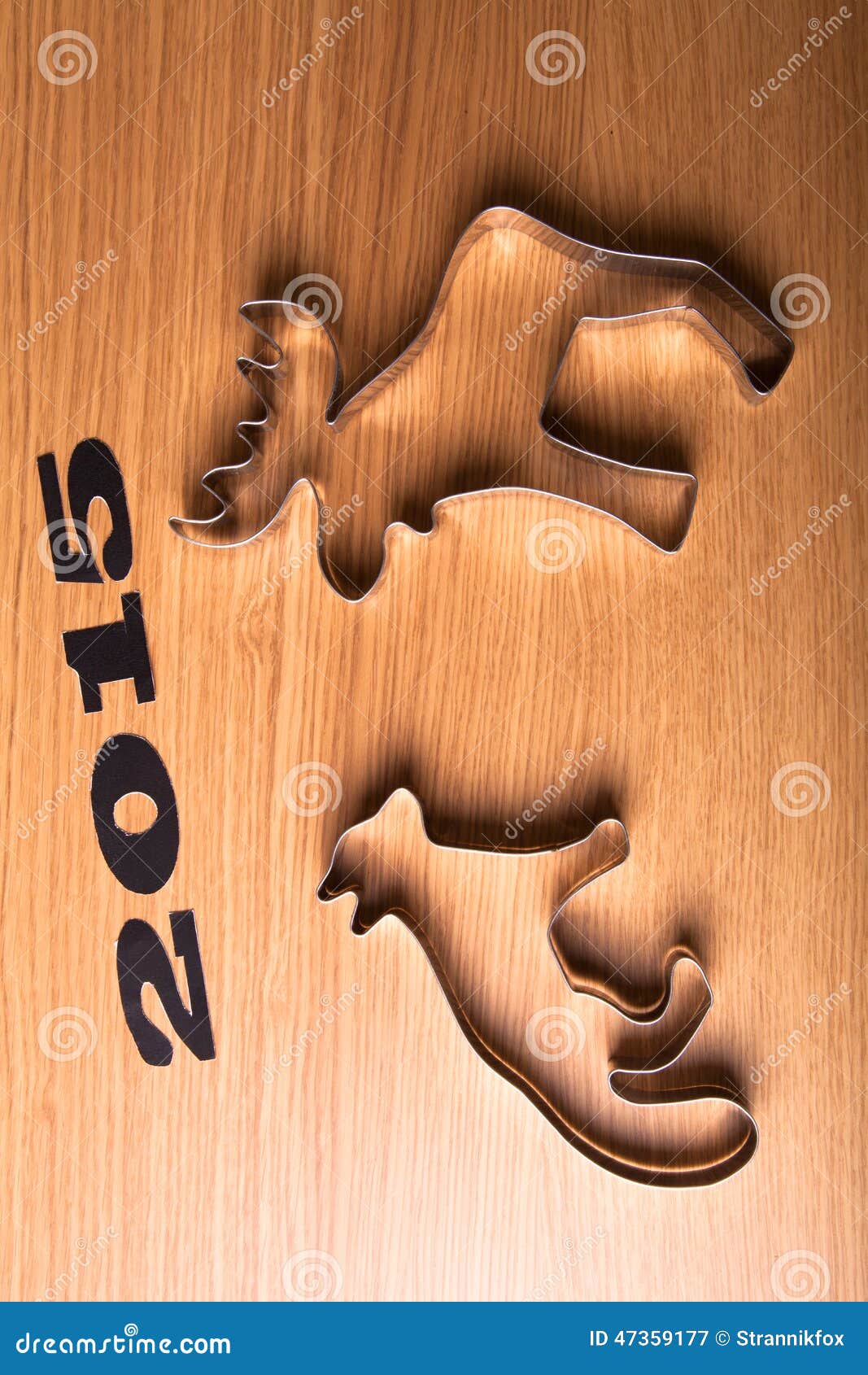 Inscription 2015 Form of Moose and Fox on a Wooden Table Stock Image ...