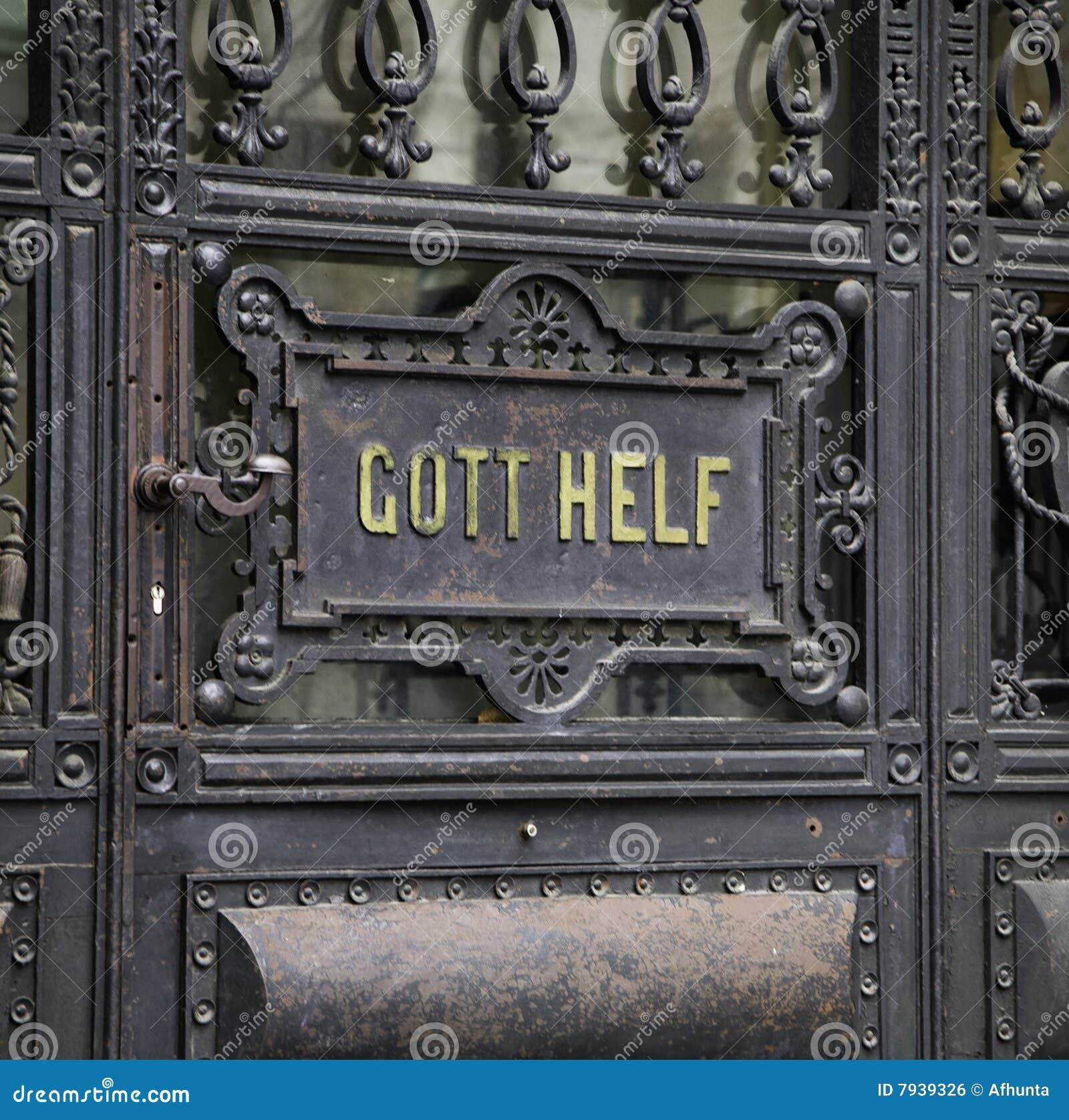 The Inscription on the Front Door Stock Photo - Image of metallic ...