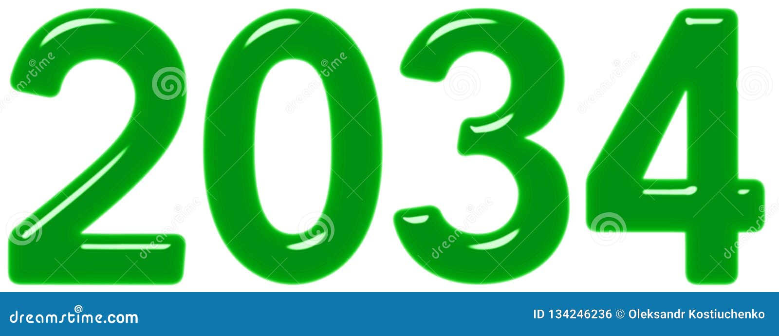 Inscription 2034 from Green Glass or Plastic, Isolated on White ...