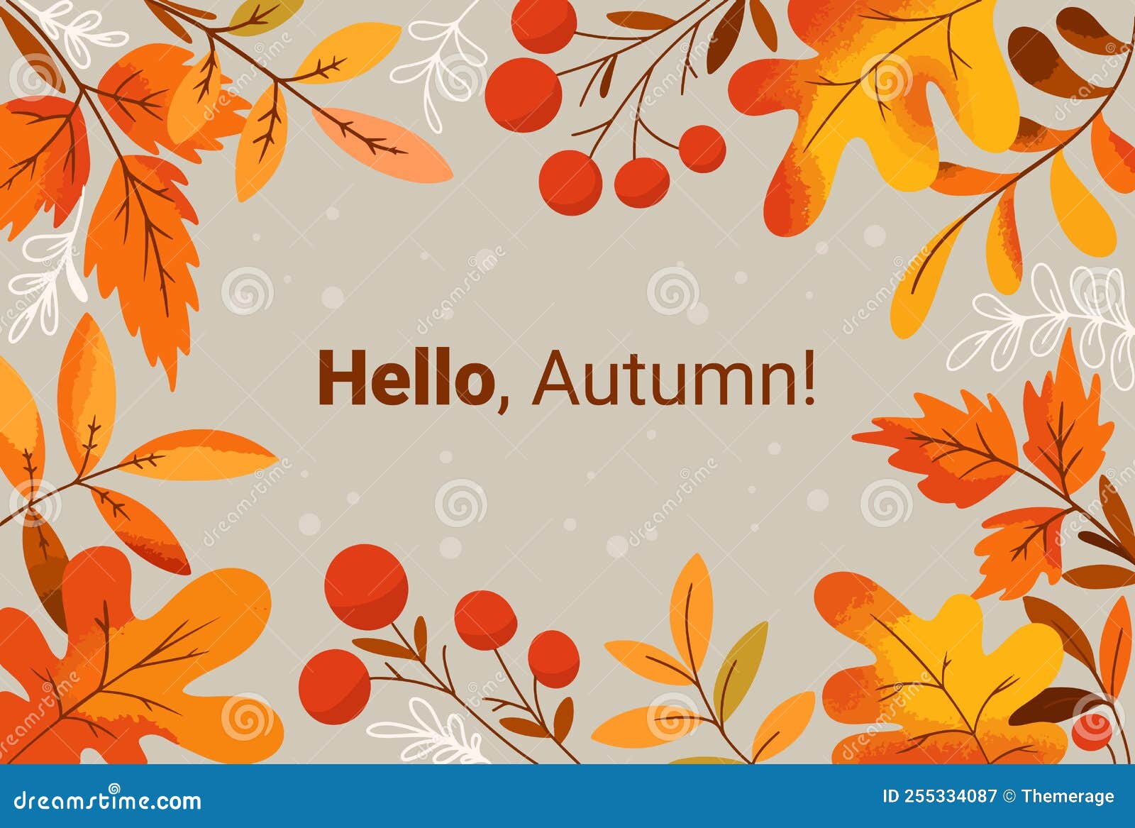 Inscription Hello Autumn Autumn Background of Leaves and Berries Stock ...