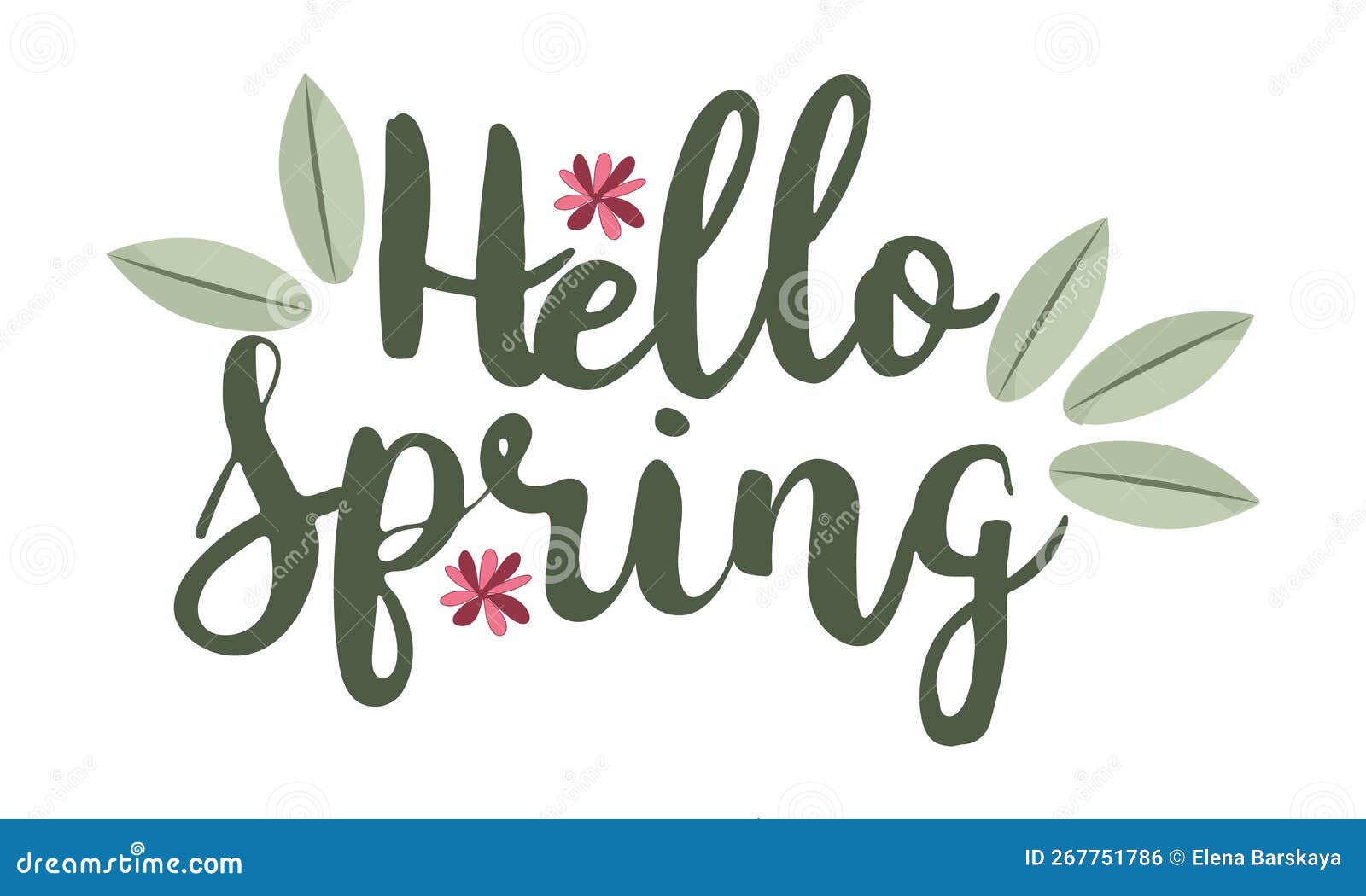 Inscription Hello Spring with Leaves and Flower Stock Vector ...
