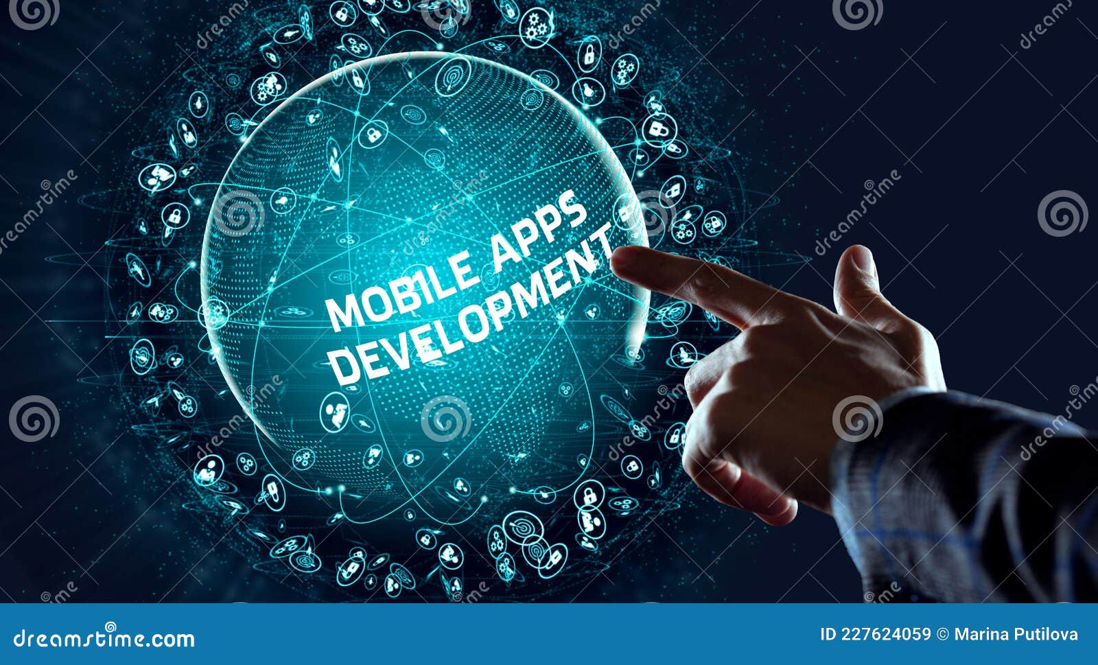 Inscription MOBILE APPS DEVELOPMENT on the Virtual Display. Cloud ...