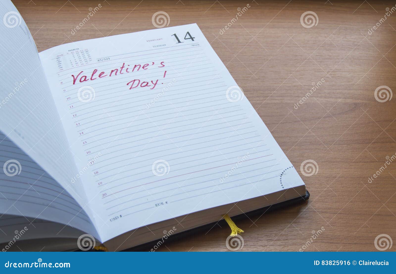 The Inscription in the Open Diary Valentine`s Day Stock Photo - Image ...