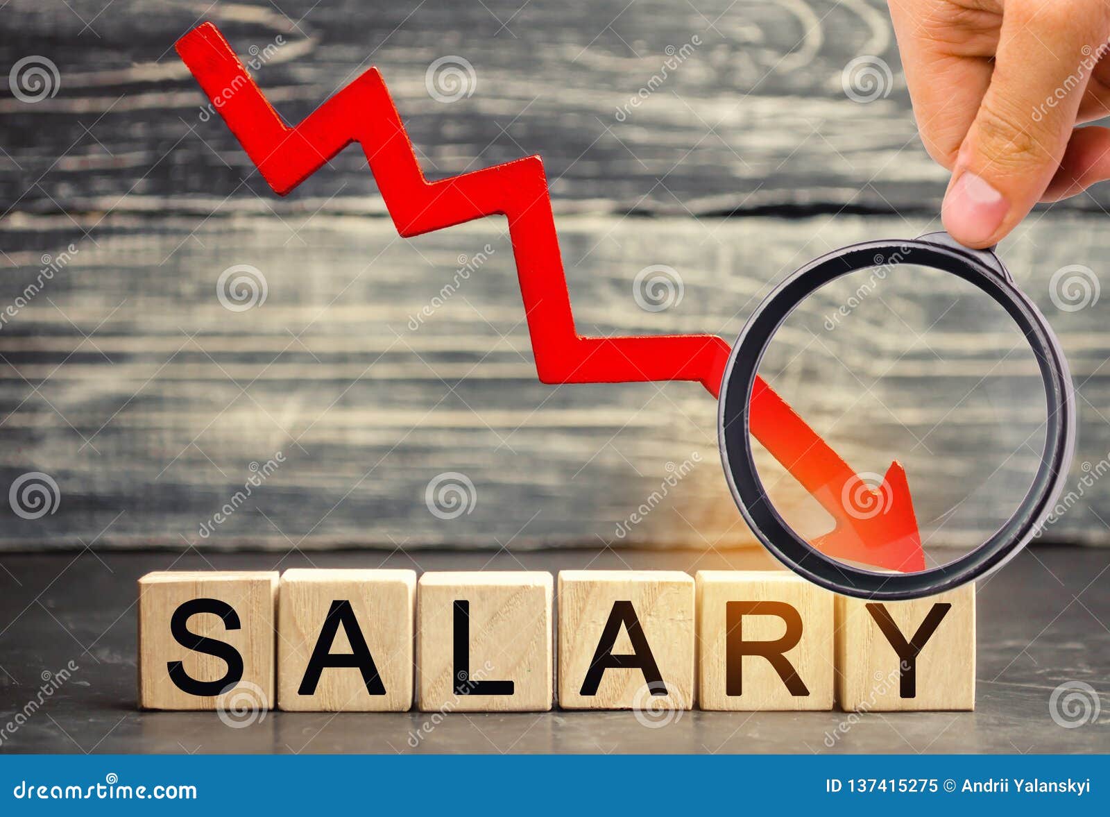The Inscription Salary and the Red Arrow Down. Lower Salary, Wage Rates ...