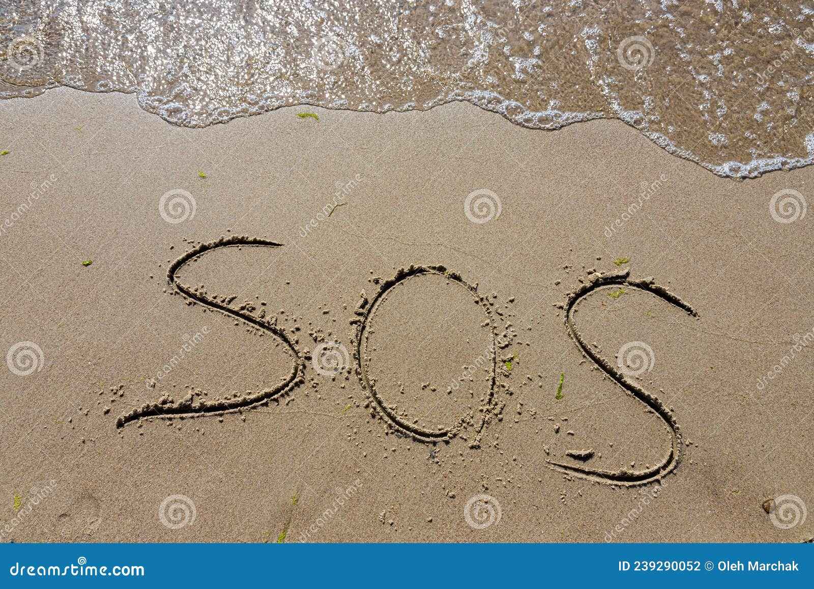 The Inscription on the Sand at the Beach Sos Stock Photo - Image of ...