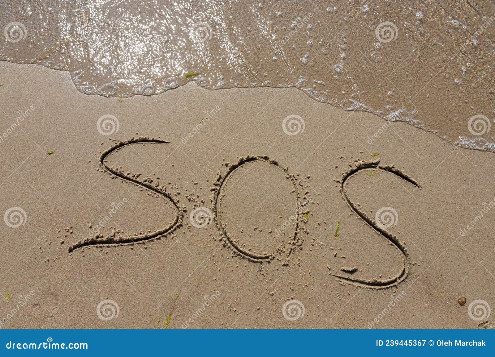 The Inscription on the Sand at the Beach Sos Stock Image - Image of ...
