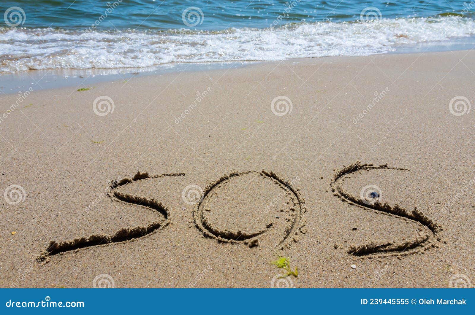 The Inscription on the Sand at the Beach Sos Stock Image - Image of ...