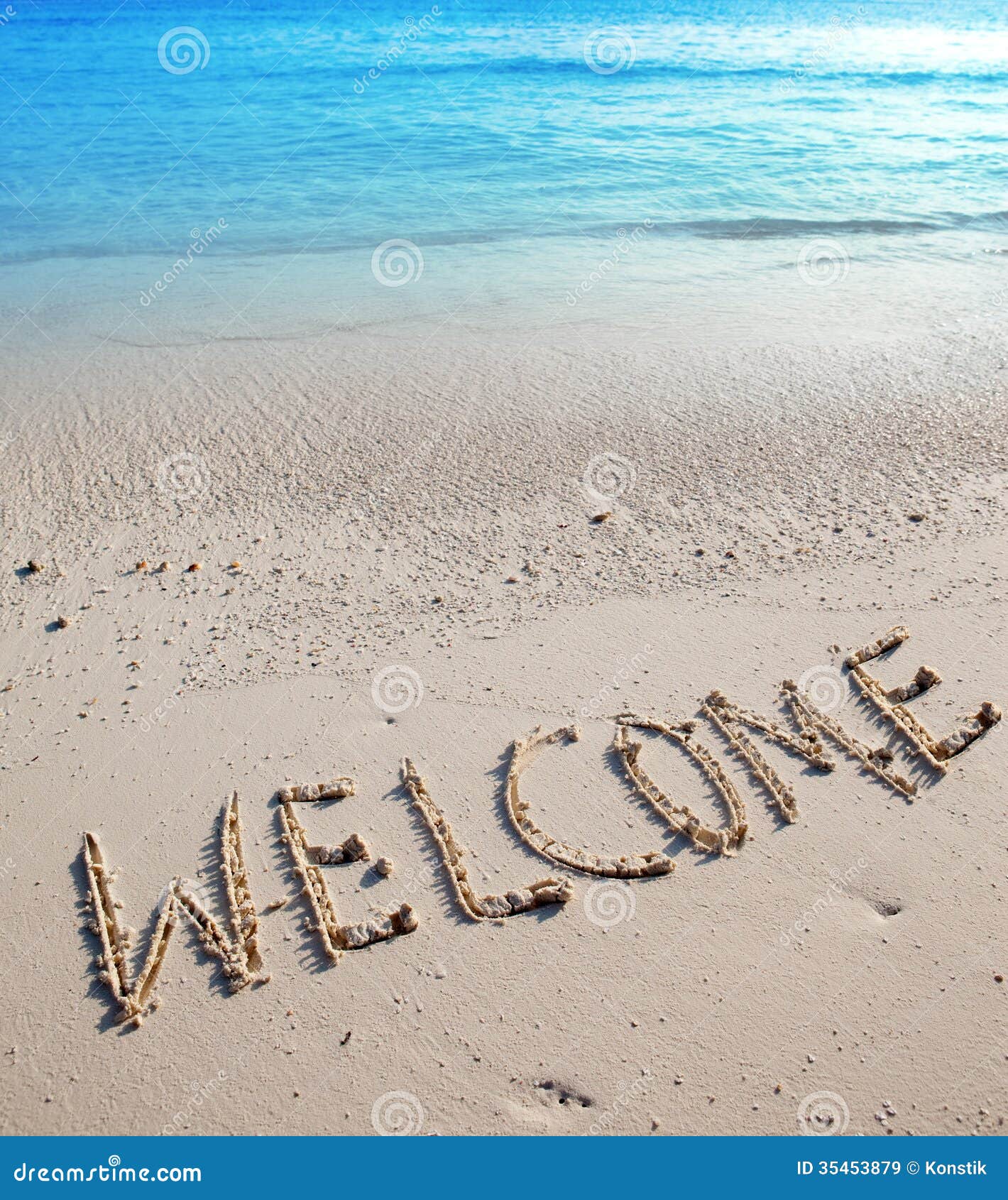 Inscription on Sand- Welcome.Close Up in a Sunny Day Stock Image ...