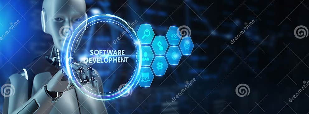 Inscription Software Development on the Virtual Display. Business, Modern Technology, Internet ...