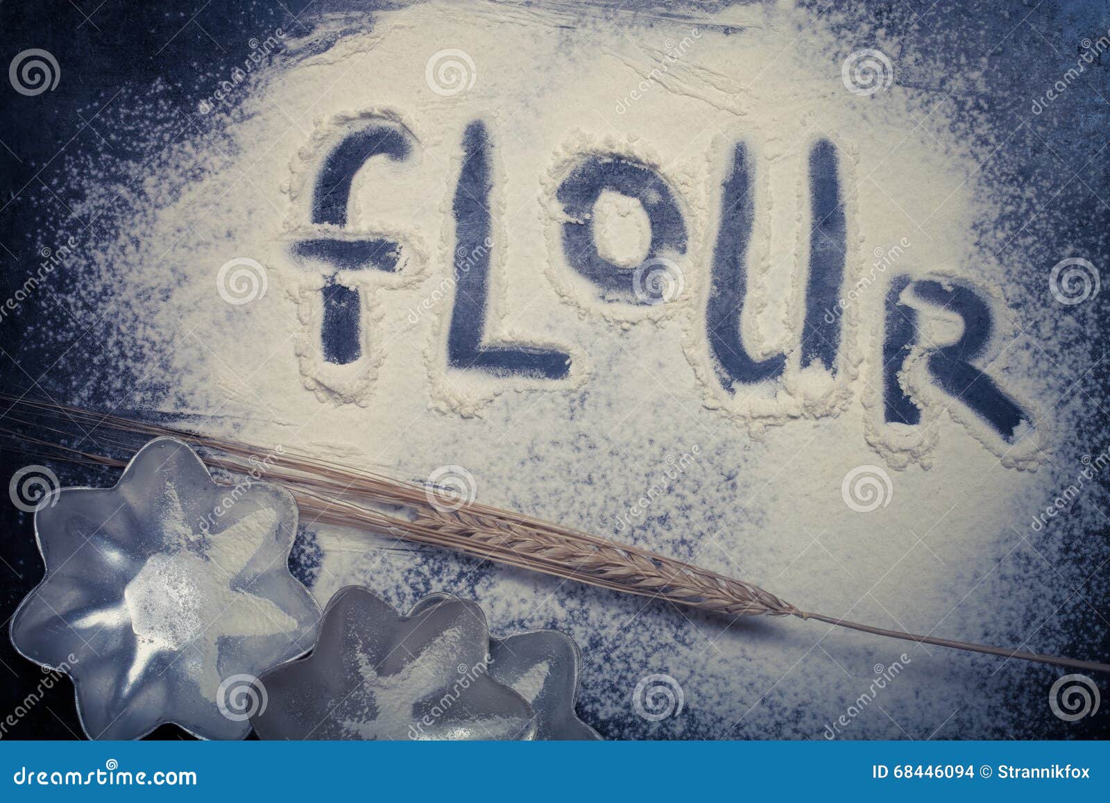 Inscription on Sprinkle Flour on Black Background. Toned Stock Photo ...