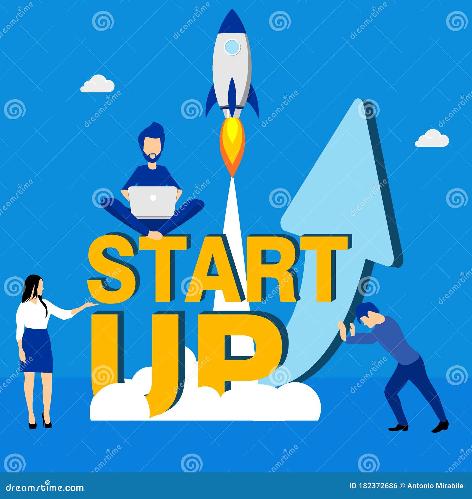 Inscription Startup with People Working Stock Vector - Illustration of ...