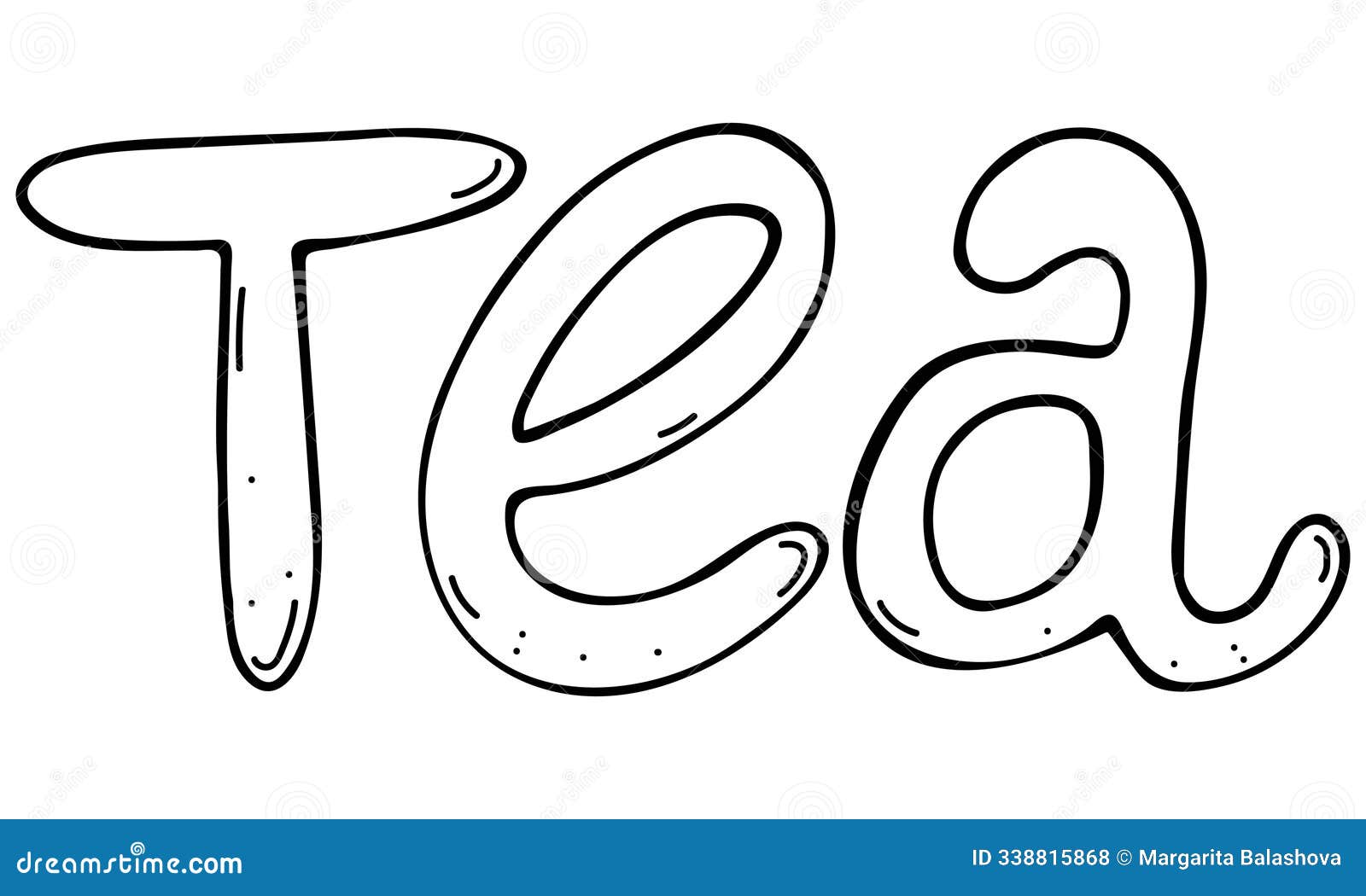 Inscription Tea, Letters, Vector Black and White Doodle Element ...