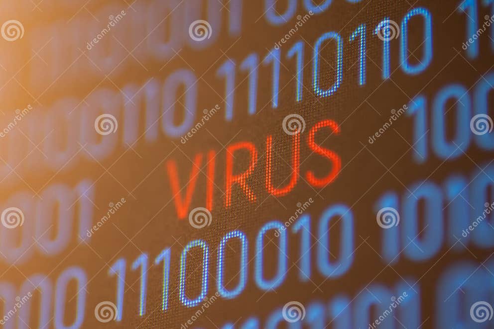 Inscription Virus between Binary Code on Computer Screen Stock Photo ...