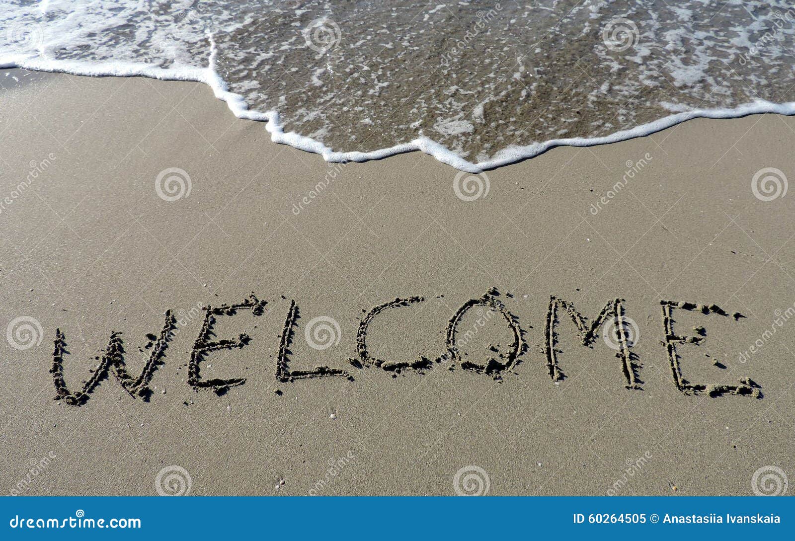 Inscription Welcome on Wet Sand. Stock Image - Image of beach ...