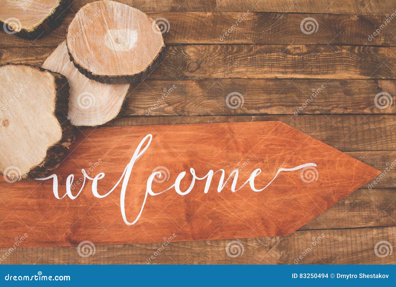 Inscription Welcome on a Wooden Floor Stock Photo - Image of natural ...