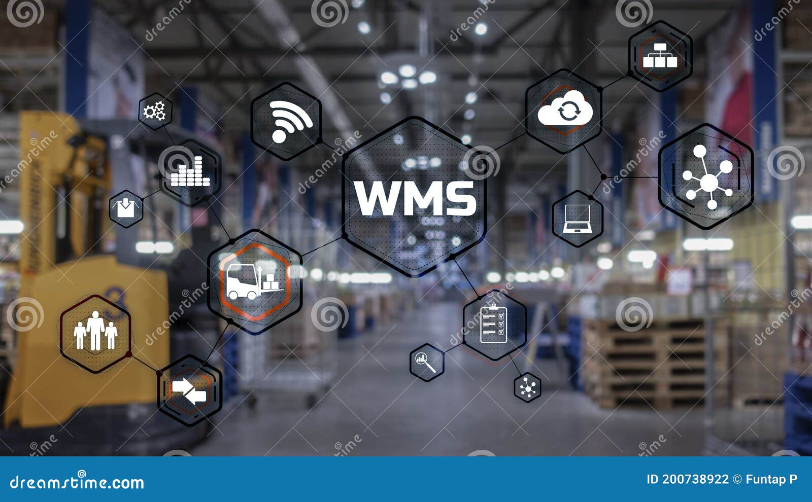 Inscription WMS on Blurred Warehouse Background. Werehouse Management ...