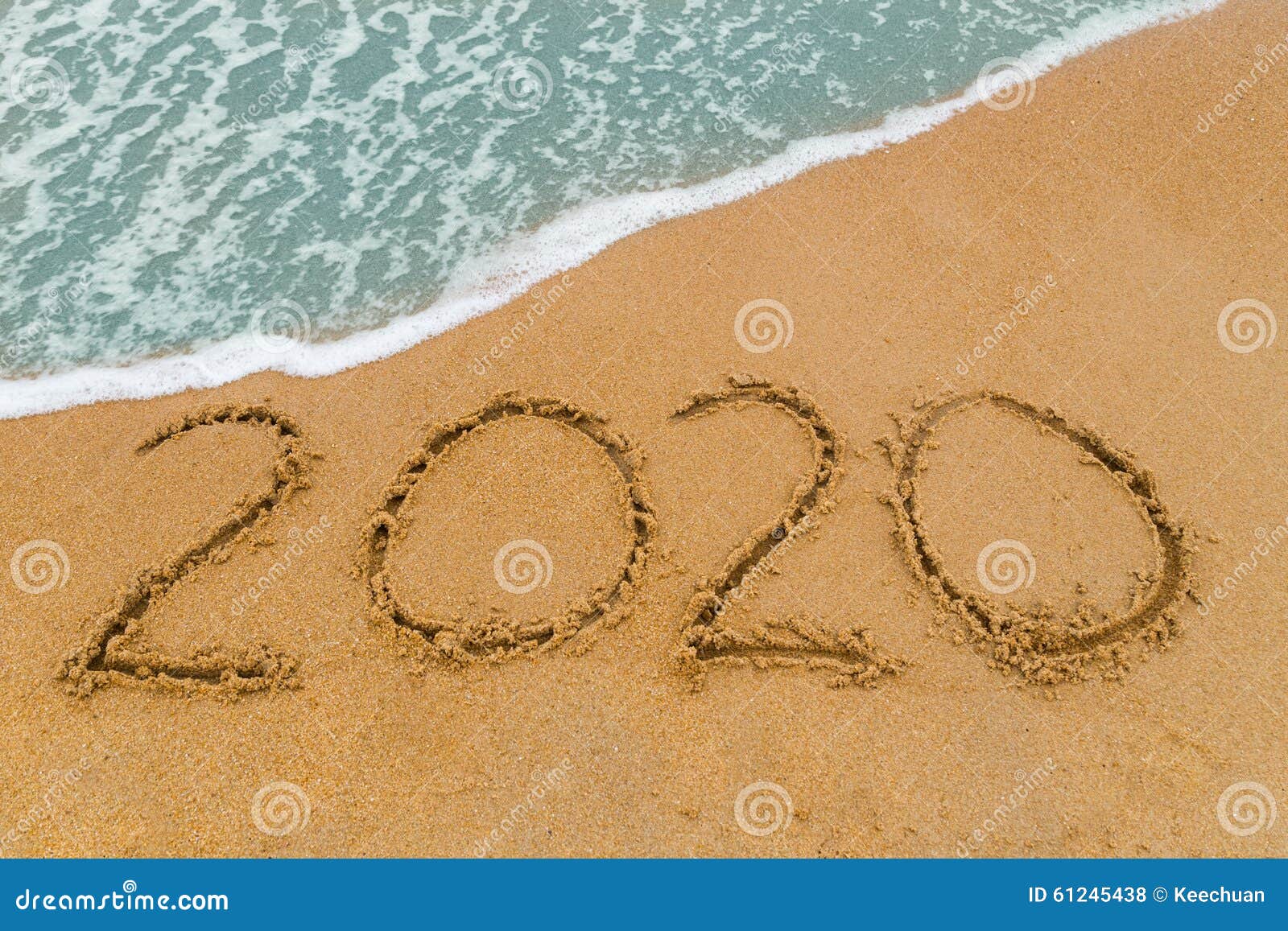 2020 Inscription Written on Sandy Beach with Wave Approaching Stock ...