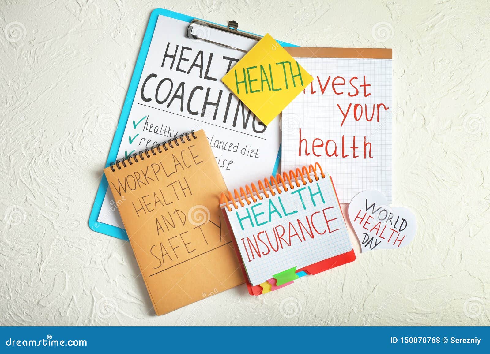 Inscriptions about Health Written in Notebooks on White Textured ...