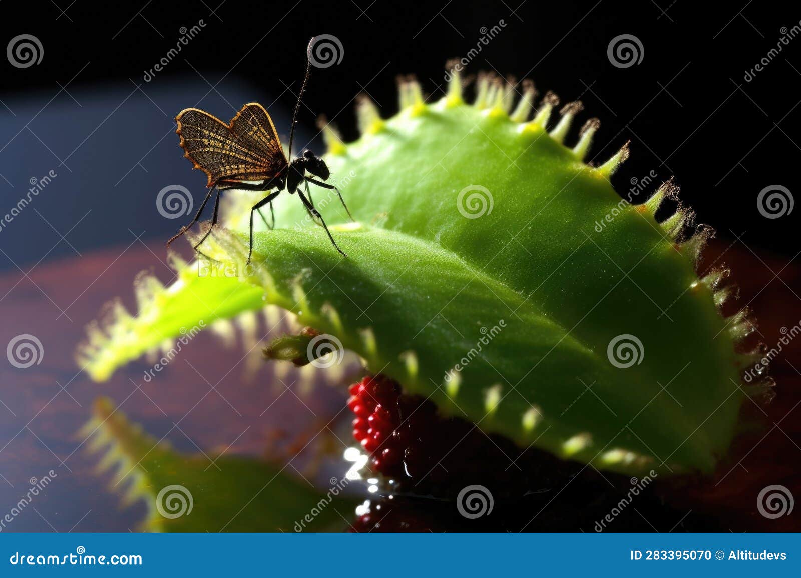 Insect Casting a Shadow on a Venus Flytrap, Anticipating Capture Stock ...