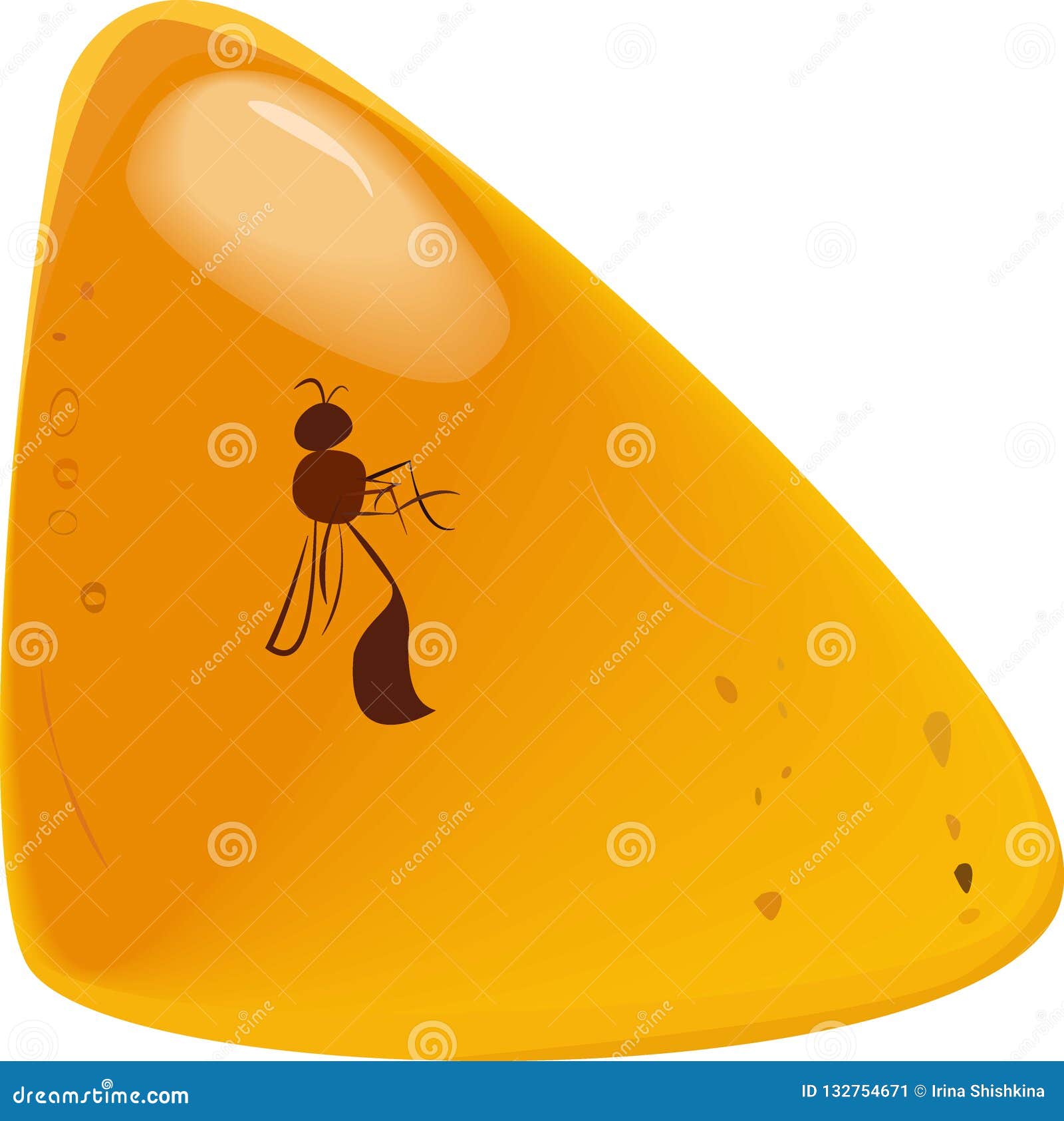 Insect In Amber. Petrified Mosquito In Amber Stone Cartoon Vector ...