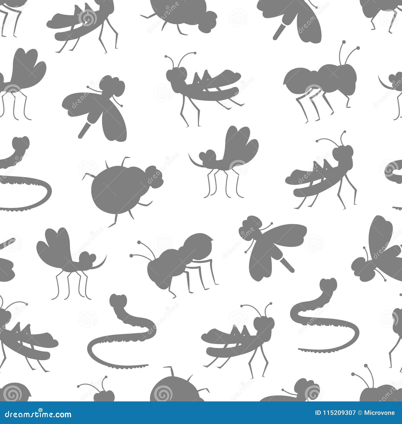 Insect Silhouettes Seamless Pattern Design Stock Vector - Illustration ...