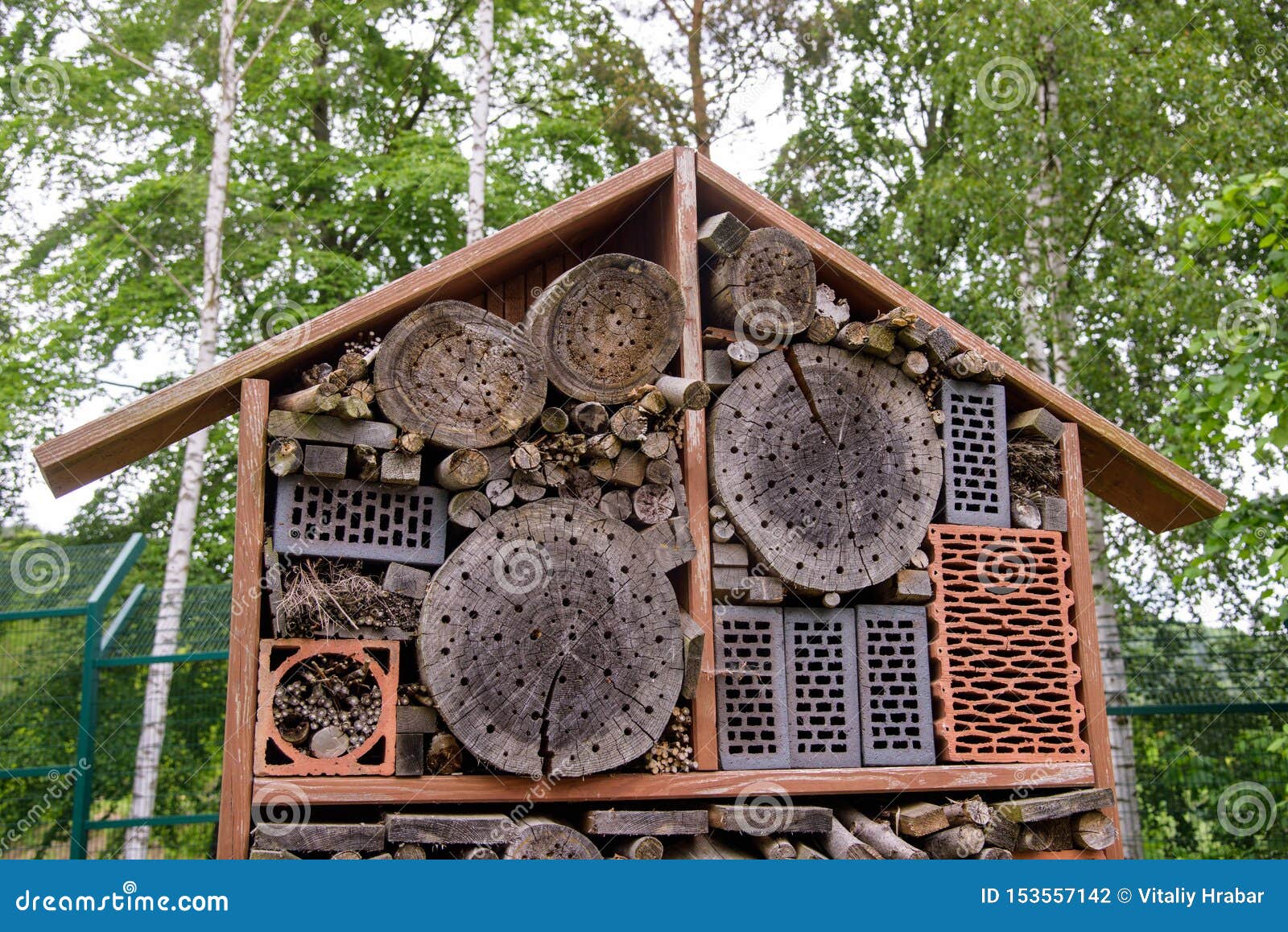 Insect hotel in garden stock photo. Image of environment - 153557142