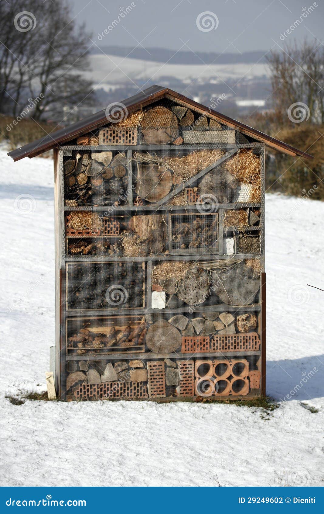 Insect hotel in winter stock photo. Image of reeds, bundle - 29249602
