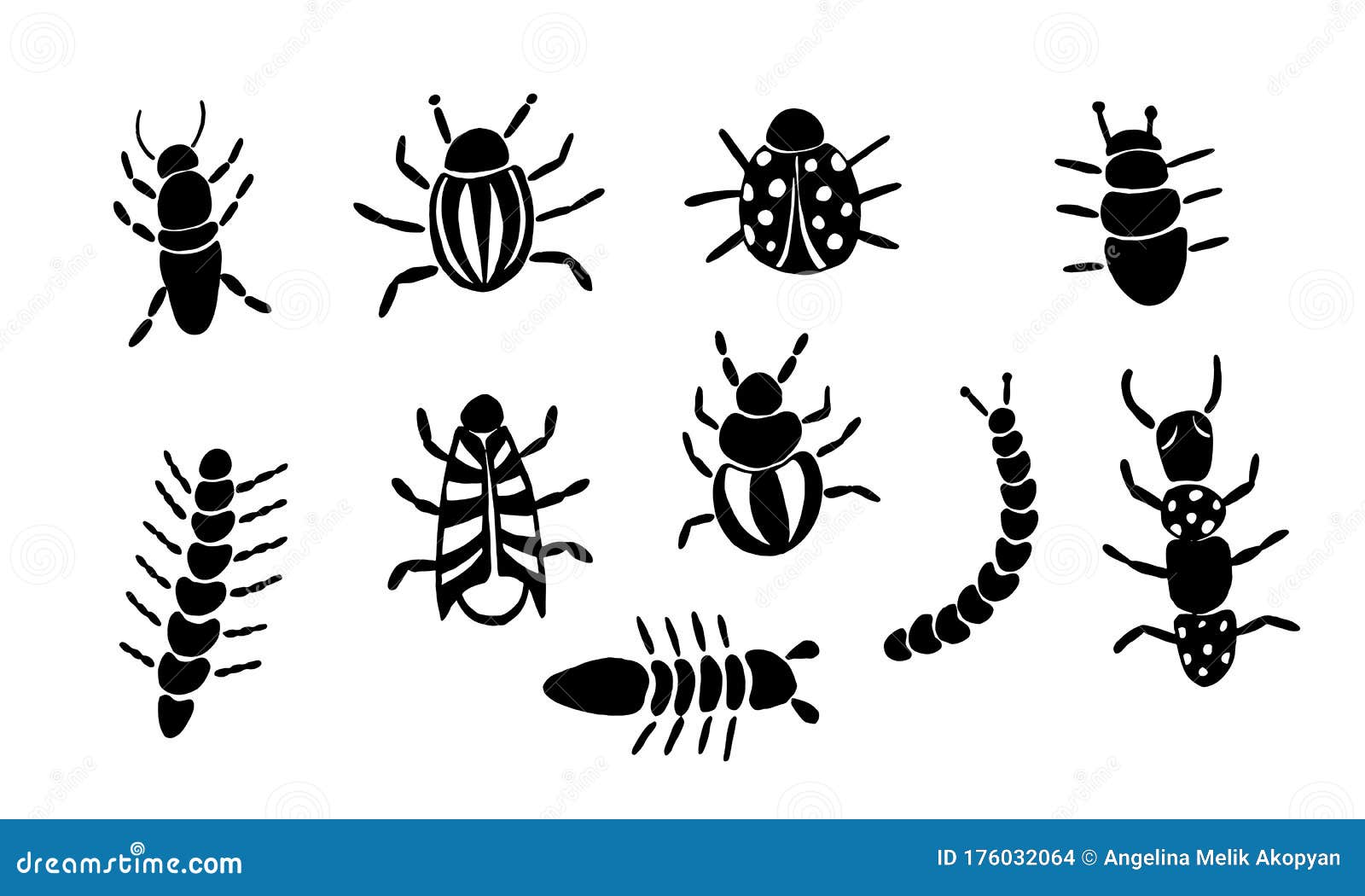 Insect Simple Icons Set - Vector Collection of Bugs Symbols in Thin ...