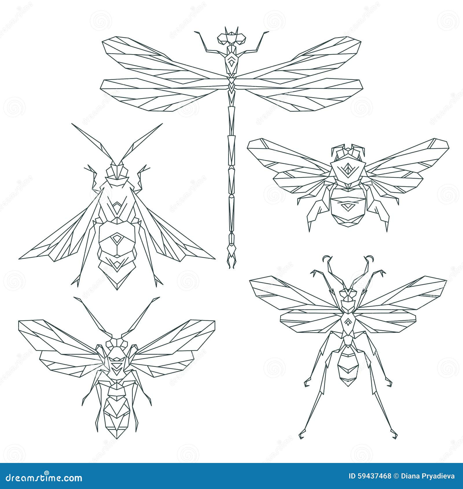 Insect Icons, Vector Set. Abstract Triangular Style. Bee, Bumble Bee ...