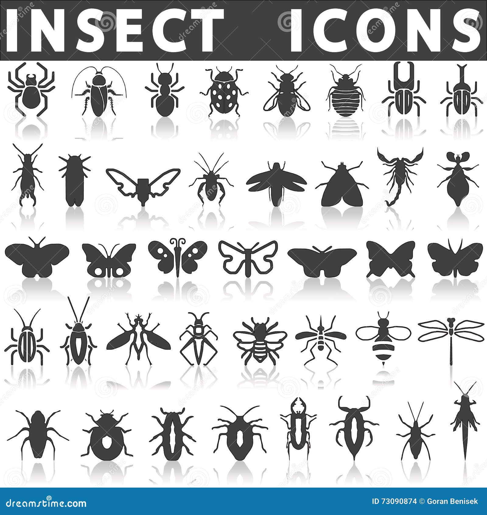 Insect icons stock vector. Illustration of design, ladybug - 73090874