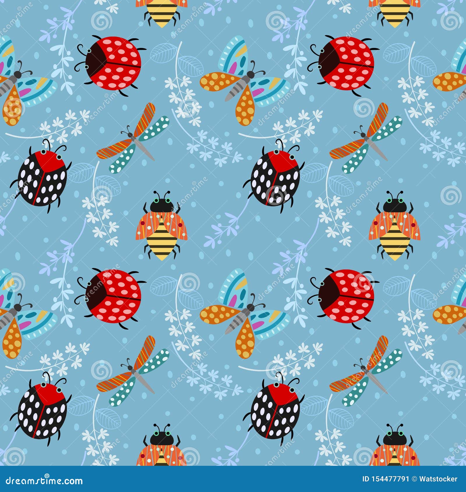 Insect Lady Bug Butterfly Seamless Pattern Background Stock Vector ...