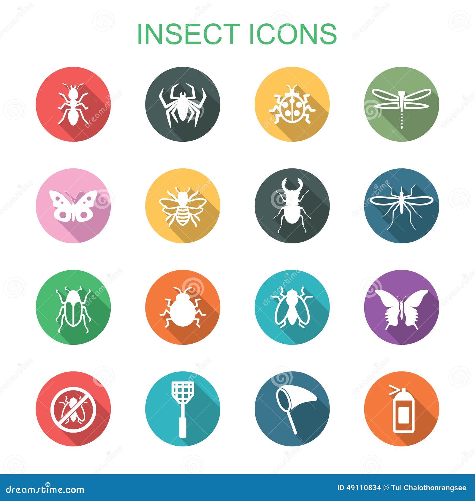 Insect long shadow icons stock vector. Illustration of garden - 49110834
