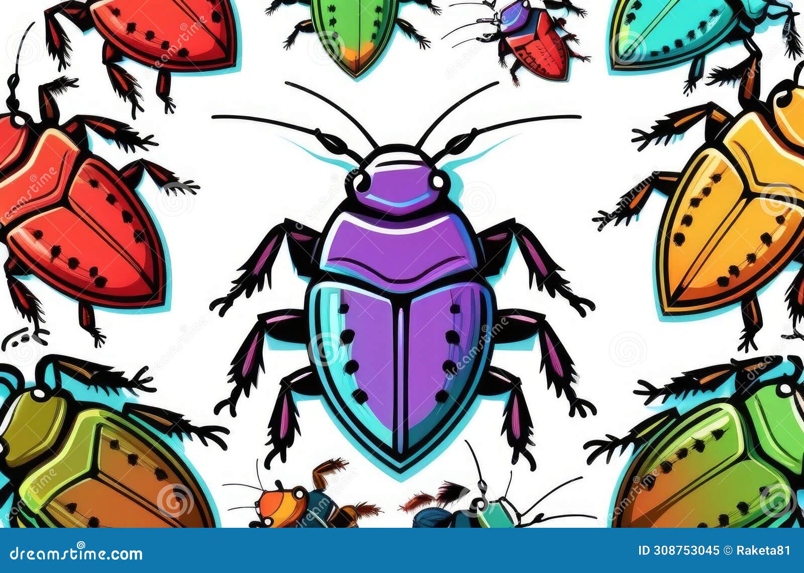 Insect Pattern, Beetle Set, Huge Cockroaches Stock Image - Image of ...
