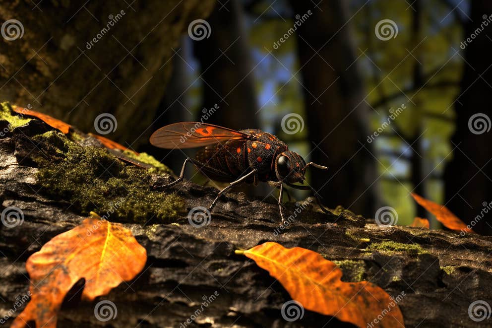 An Insect Perched on a Leaf in an Ash-covered Forest Stock Photo ...