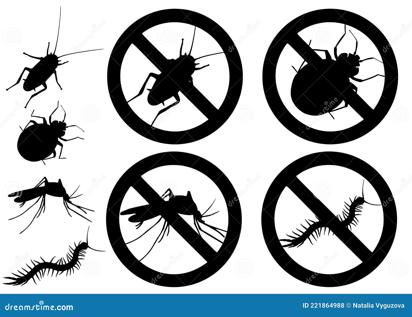 Insect Pests in the Prohibition Sign in the Set. Stock Vector ...