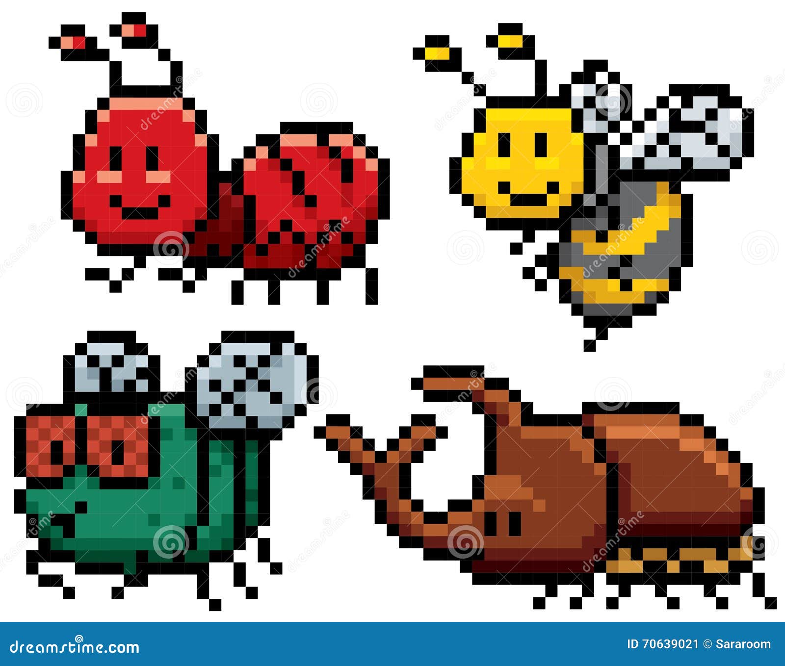 Pixel Art Bee. A Bumble Honey Bee Bug Insect Pixel Art Video Game Icon ...