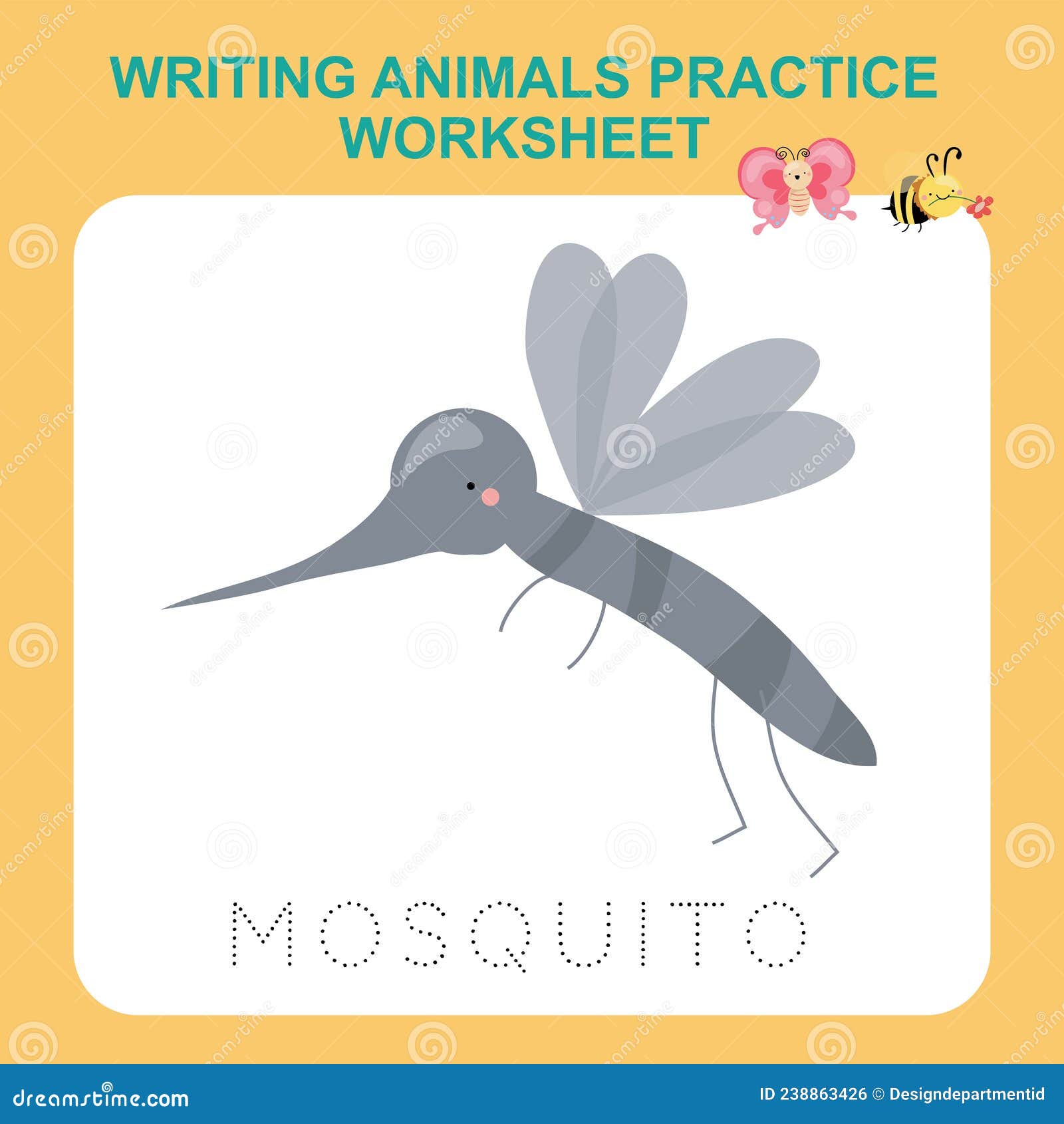 Writing Insect Name Worksheet for Preschool Stock Vector - Illustration ...