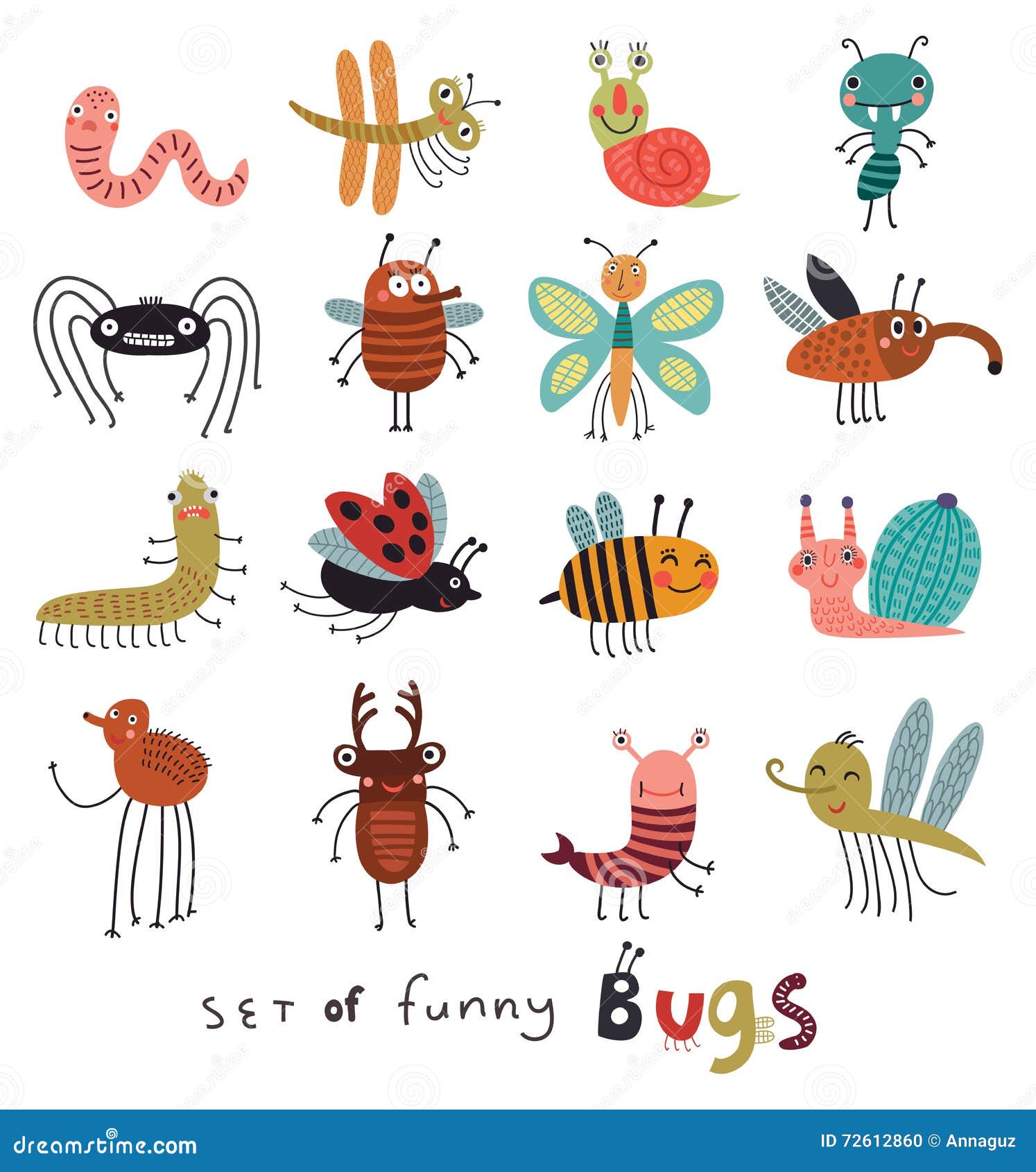 Insectes drôles et mignons illustration de vecteur. Illustration du ...