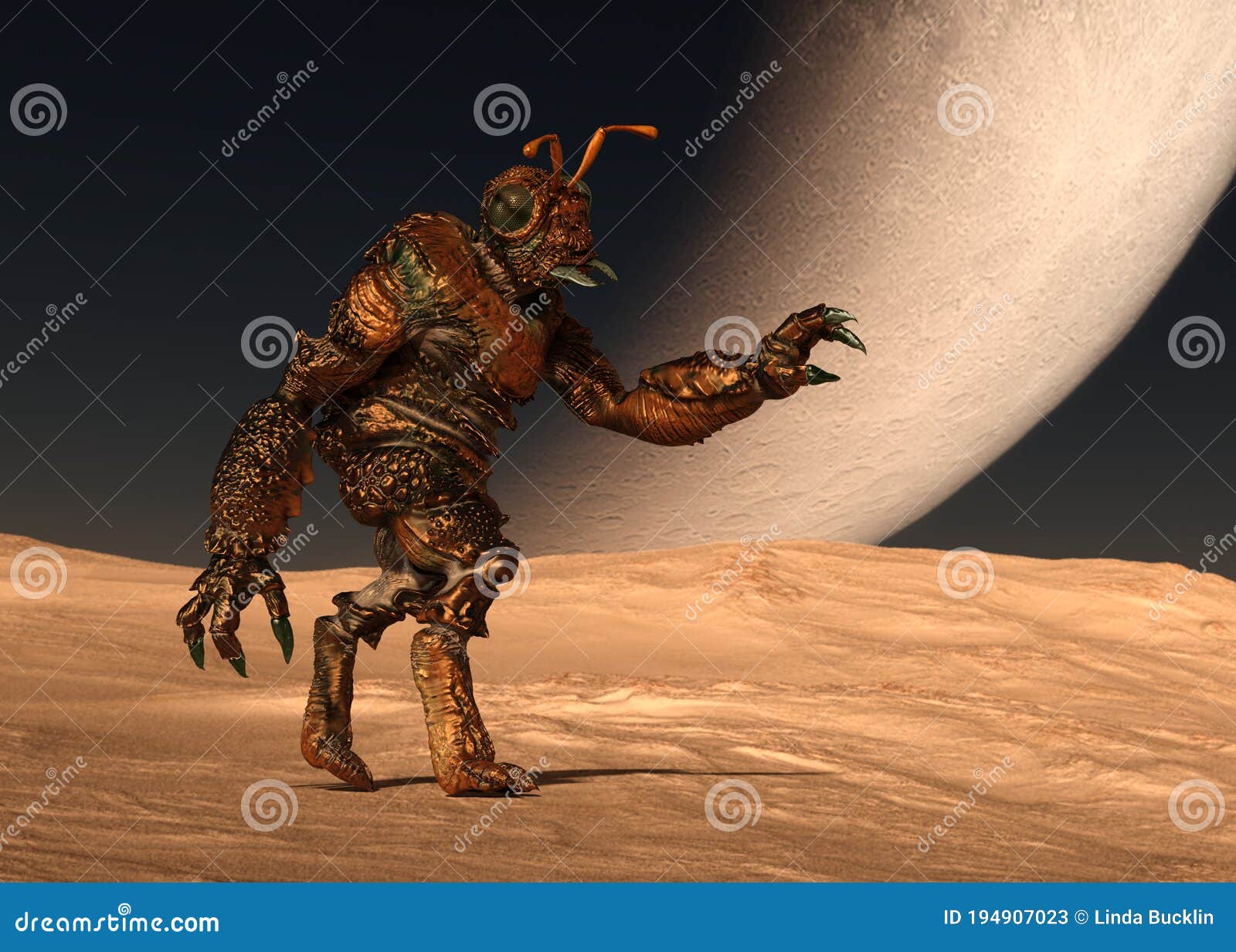 Insectoid Alien Explores an Asteroid Stock Illustration - Illustration ...