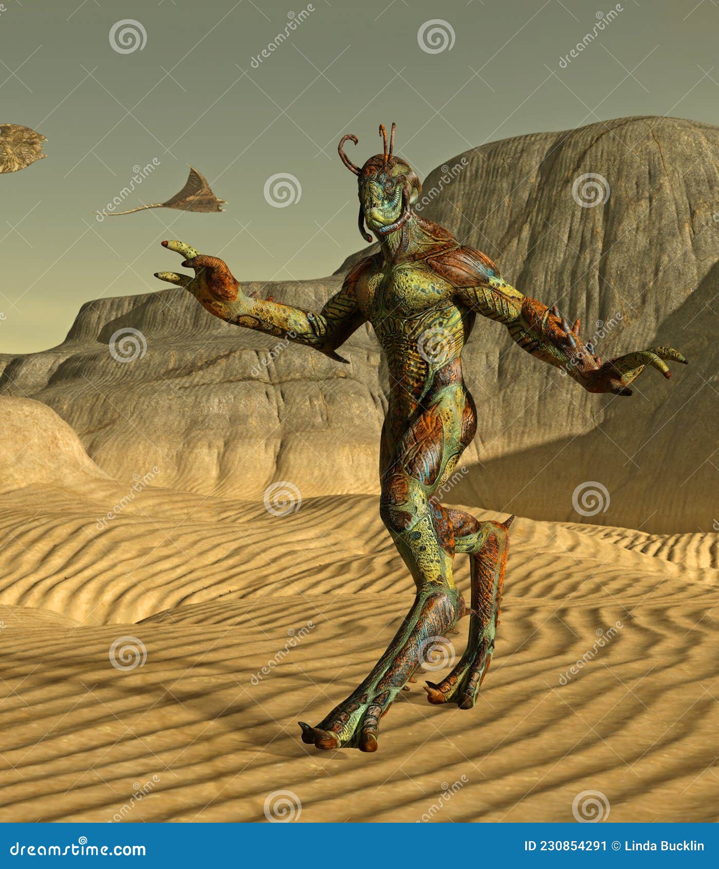 Insectoid Alien Taking a Stroll Stock Illustration - Illustration of ...