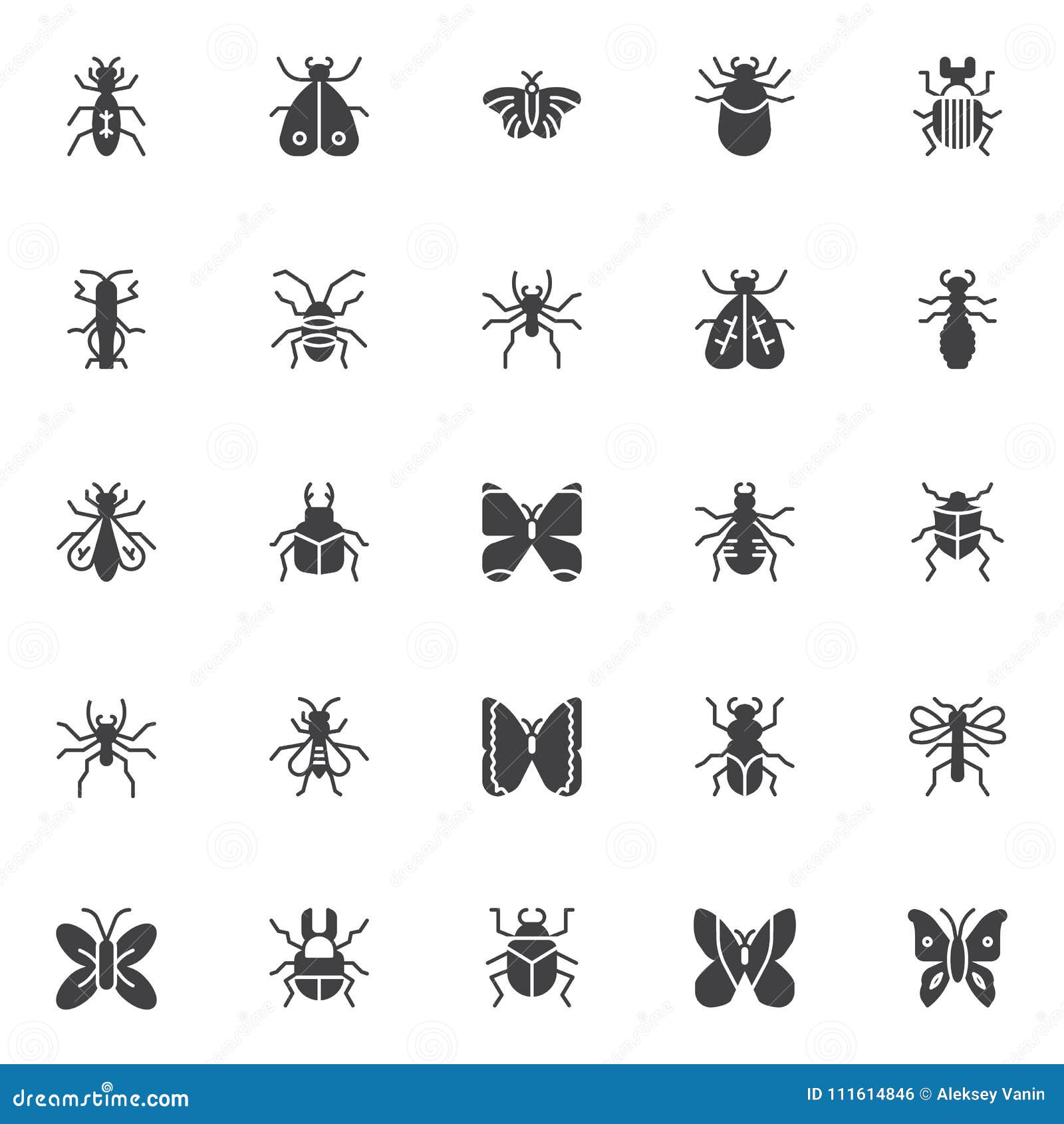 Insects and Bugs Vector Icons Set Stock Vector - Illustration of ...