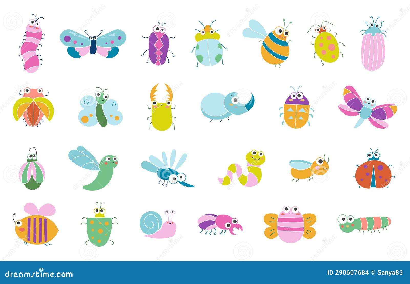 Insects Cartoon Characters. Small Animals Stock Vector - Illustration ...