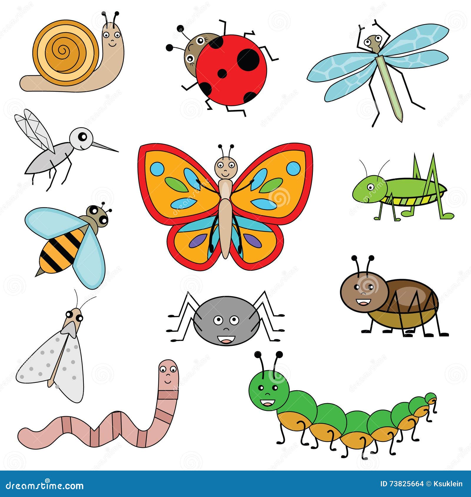 Insects in Cartoon Style. Vector Illustration, Design Elements Stock ...